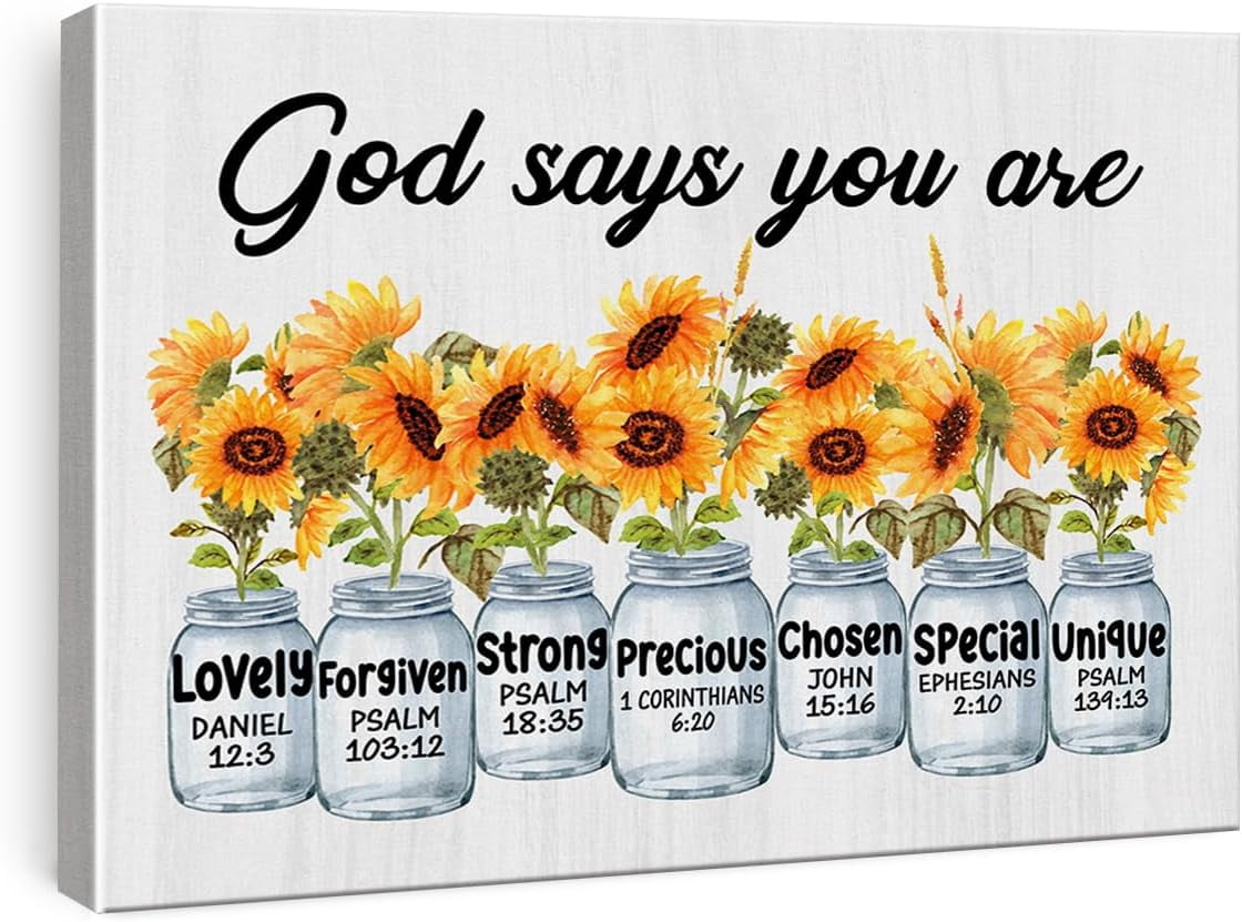 Inspirational Bible Verse Canvas Wall Art Decor Christian Sunflower God ...