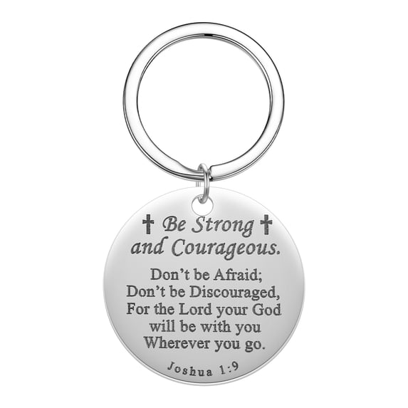 Inspirational Bible Verse Keychain Be Strong Courageous Cross Keyring ...