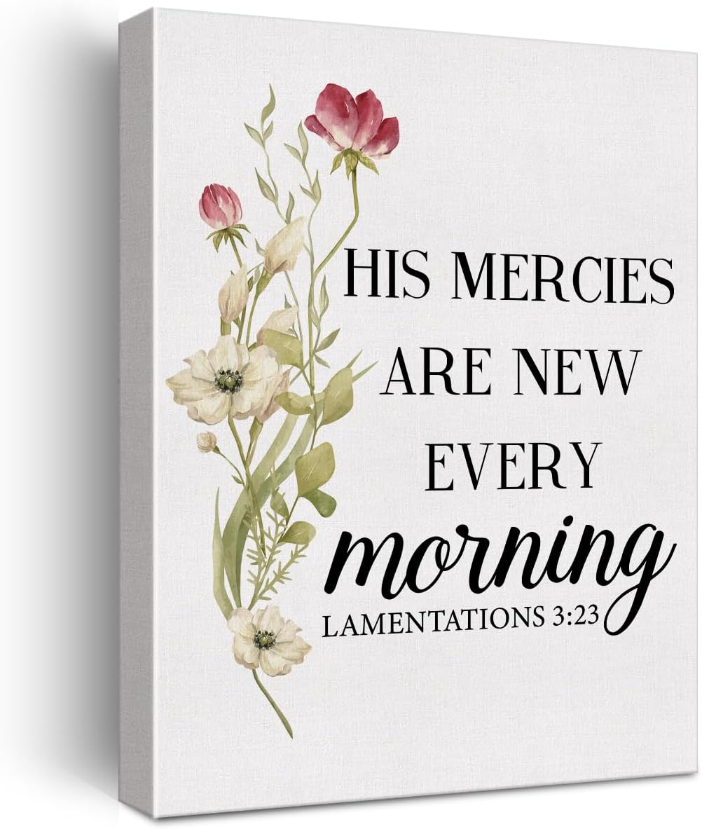 Inspirational Bible Verse Wall Art Canvas Christian His Mercies Are New ...