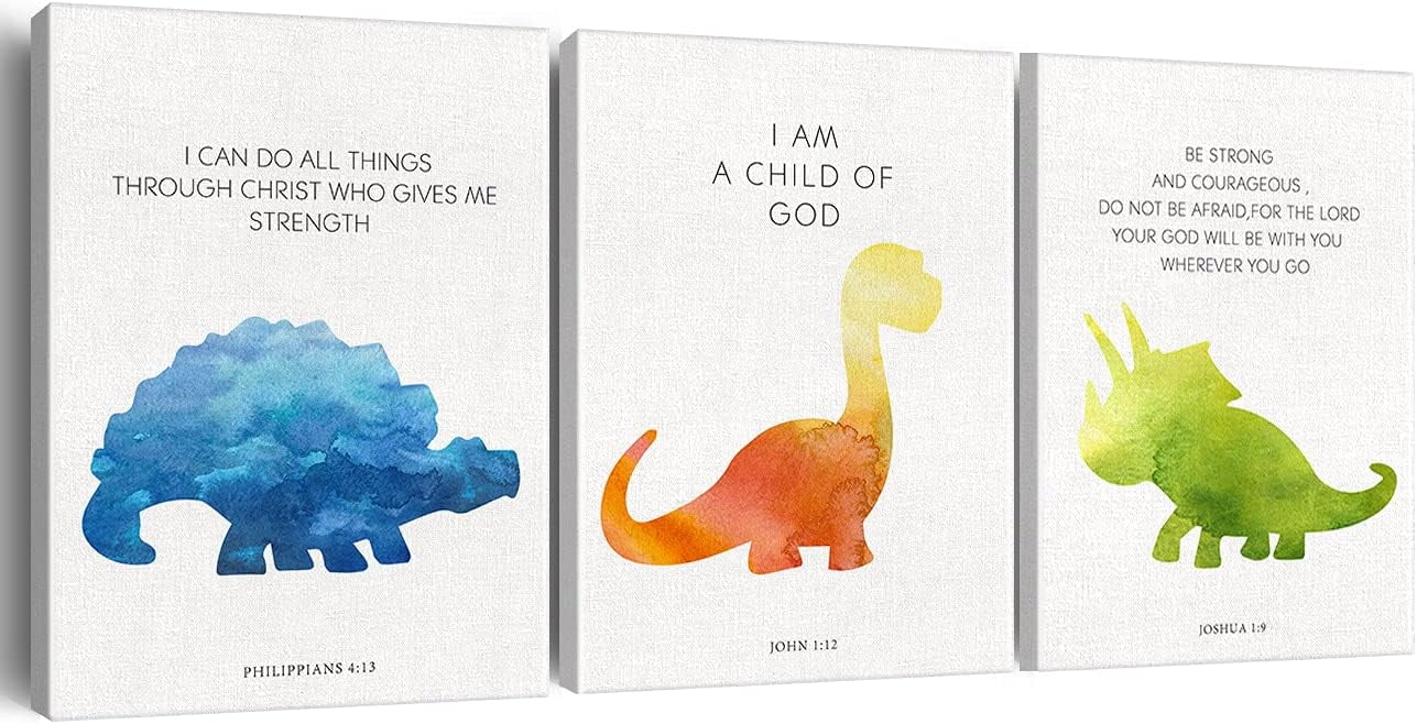 Inspirational Bible Verse Wall Decor Kids Dinosaur Scripture poster ...