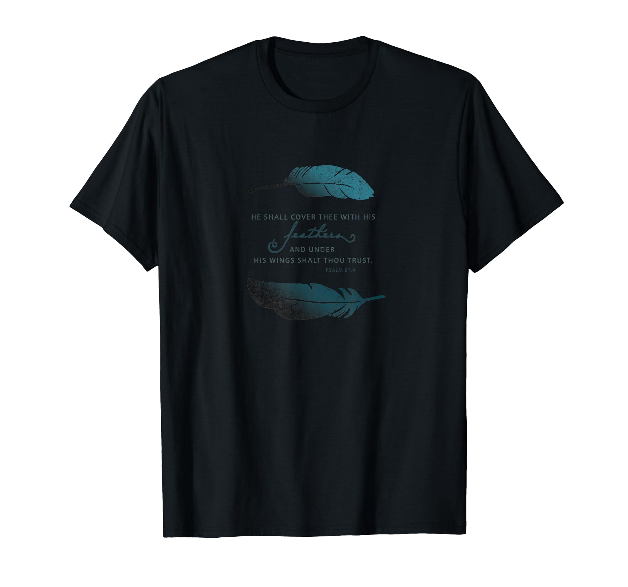 Inspirational Black Feathers Design T-Shirt with Psalm 91 KJV Verse for ...