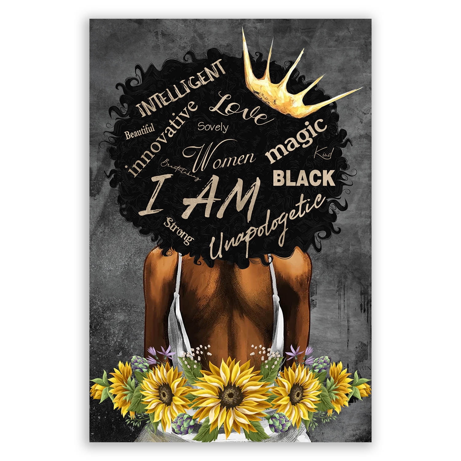 Inspirational Black Girl Sunflower Canvas Art - African American Wall Decor, 22‘’x34‘’ Unframed ...
