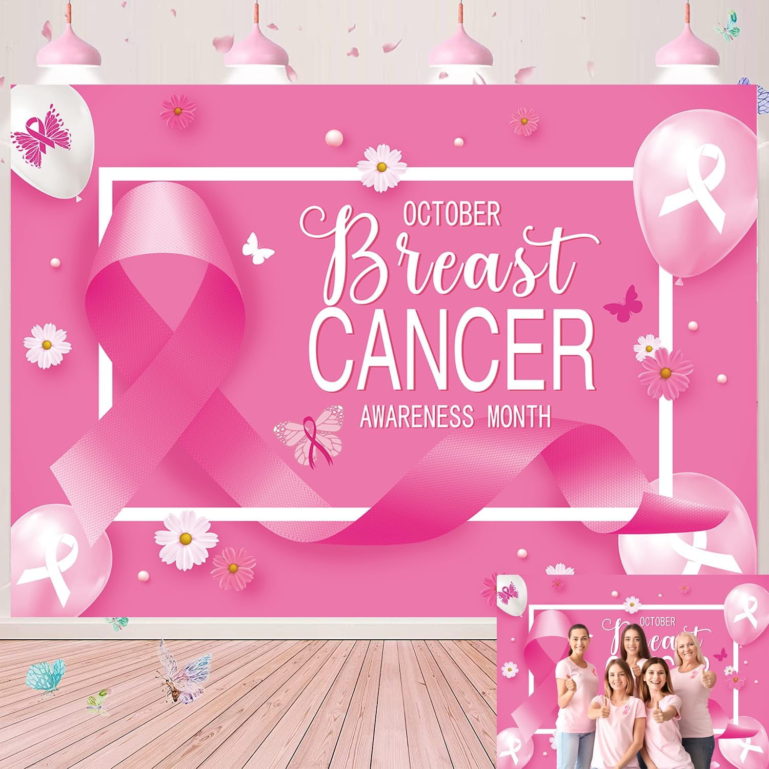 Inspirational Breast Cancer Awareness Backdrop Pink Ribbon Banner ...