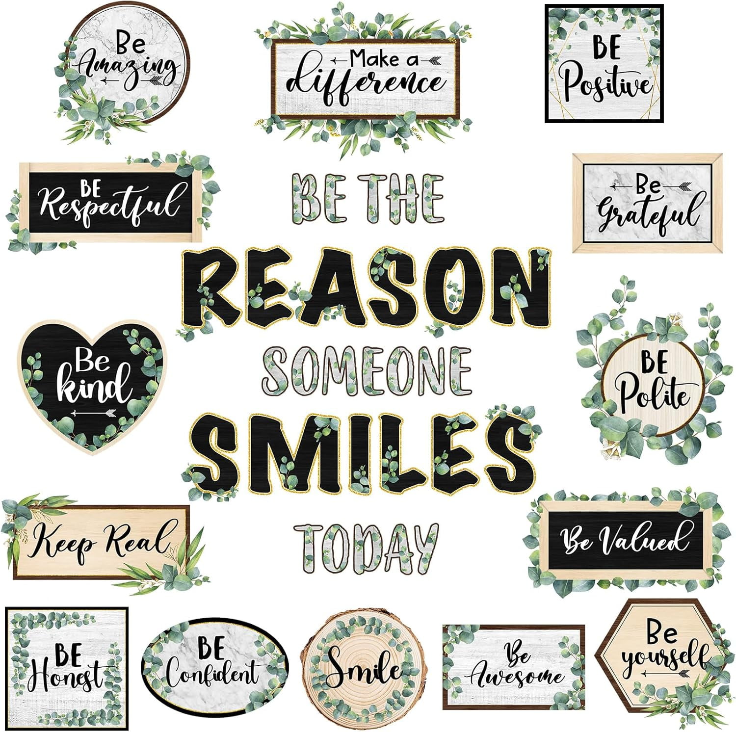 Inspirational Bulletin Board Set Eucalyptus Motivational Cutouts ...