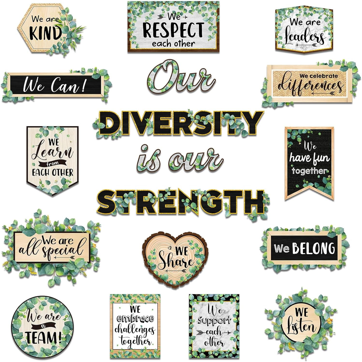 Inspirational Bulletin Board Set Eucalyptus Motivational Cutouts ...