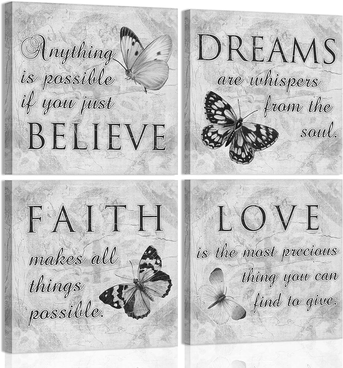 Inspirational Butterfly Wall Art - 4 Panels Grey Canvas Print - Faith ...