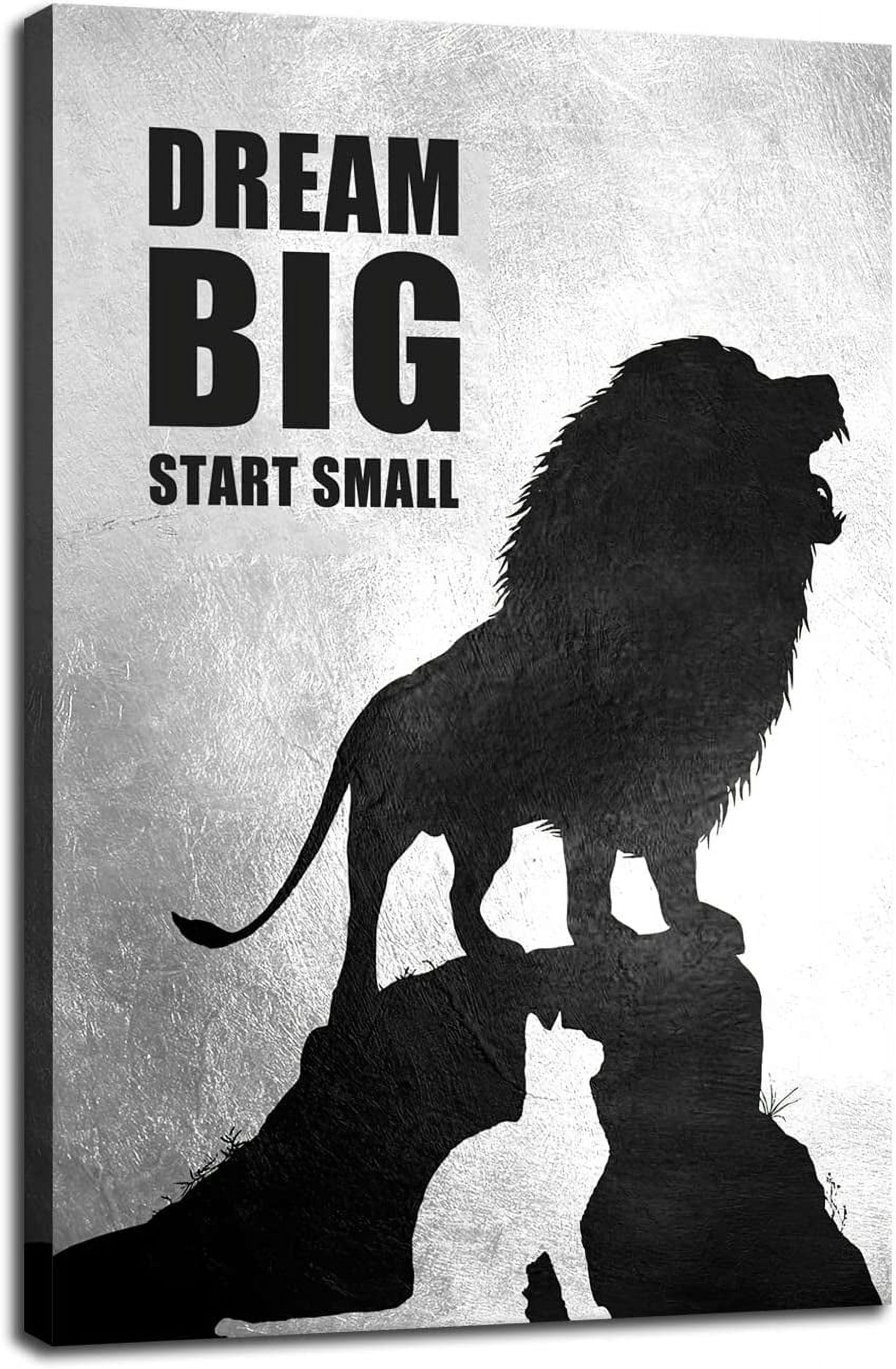 Inspirational Canvas Painting Cat and Lion Dream Big Start Small Wall ...
