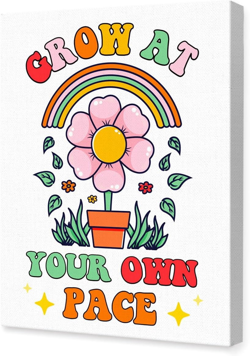 Inspirational Canvas Wall Art,Grow At Your Own Pace Motivational Quote ...