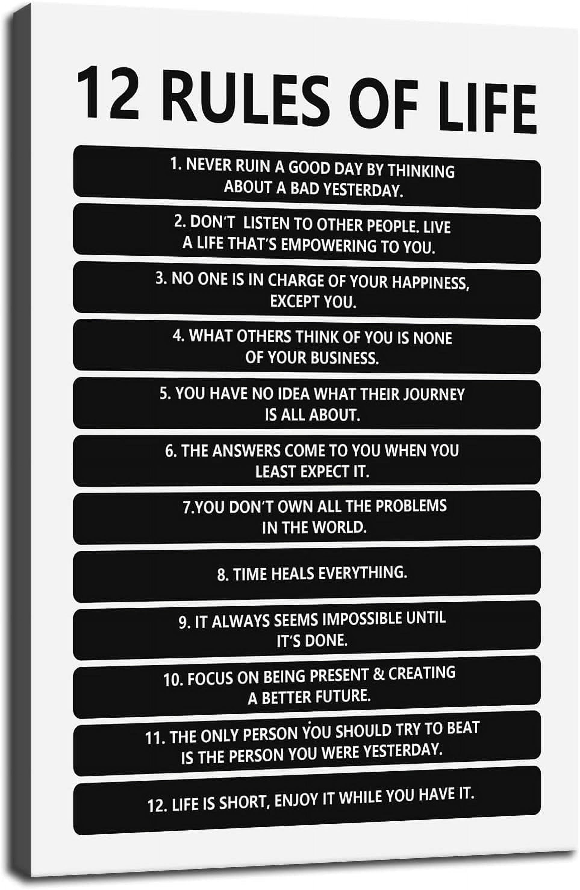 Inspirational Canvas Wall Art Motivational Life Inspiration 12 Rules of ...