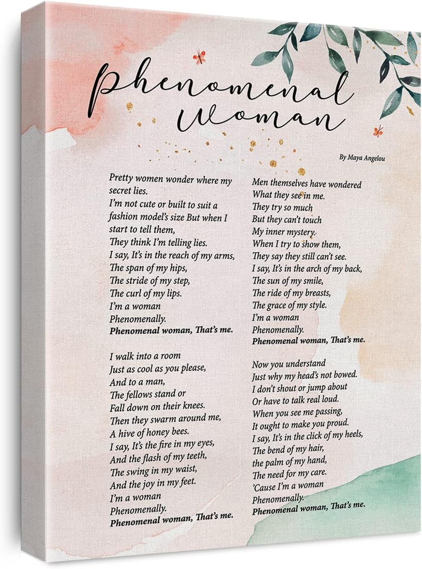 Inspirational Canvas Wall Art Phenomenal Woman Poem Maya Angelou Canvas Prints Framed Feminist ...