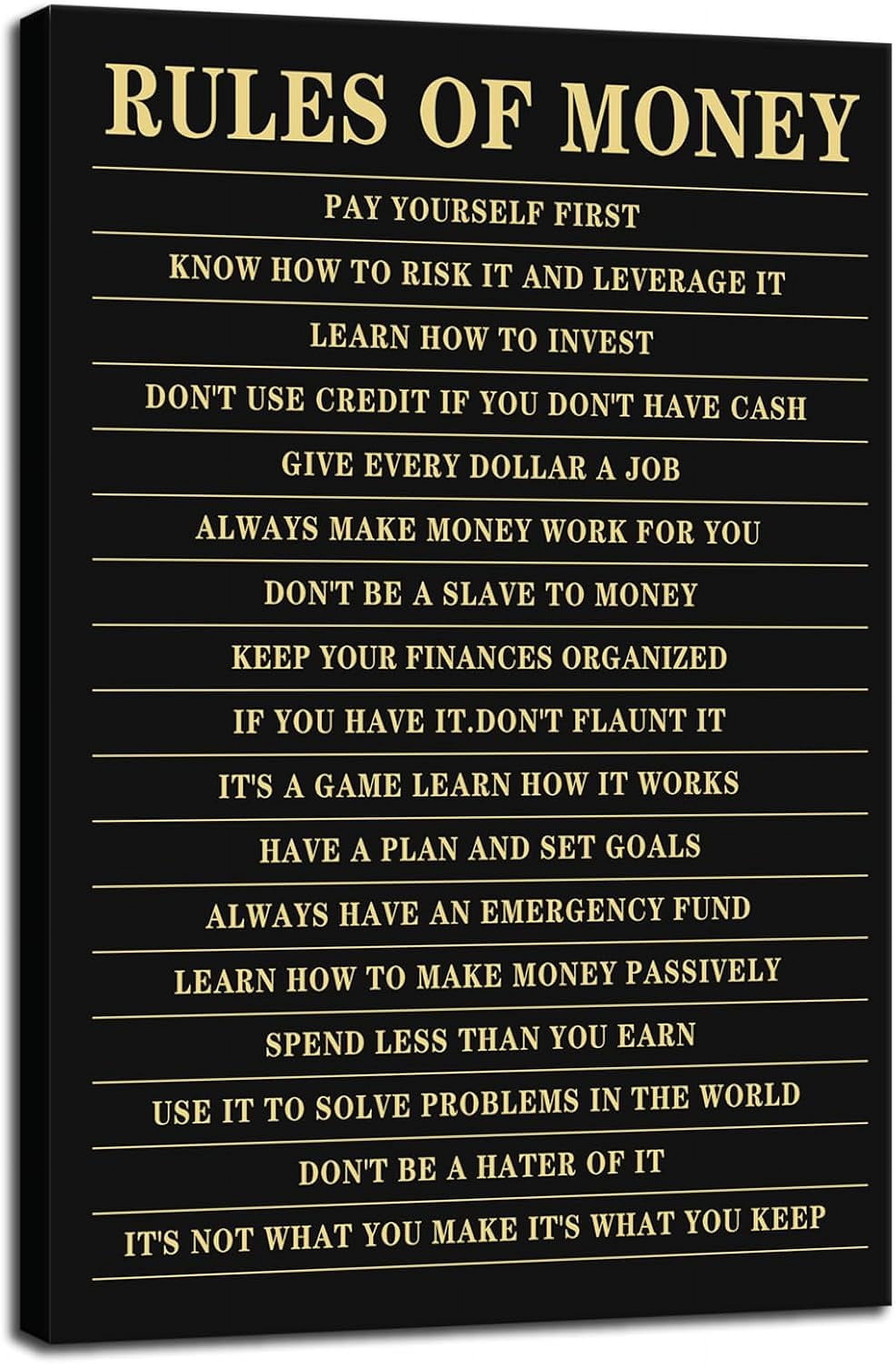 Inspirational Canvas Wall Art Rules of Money Pictures Print ...