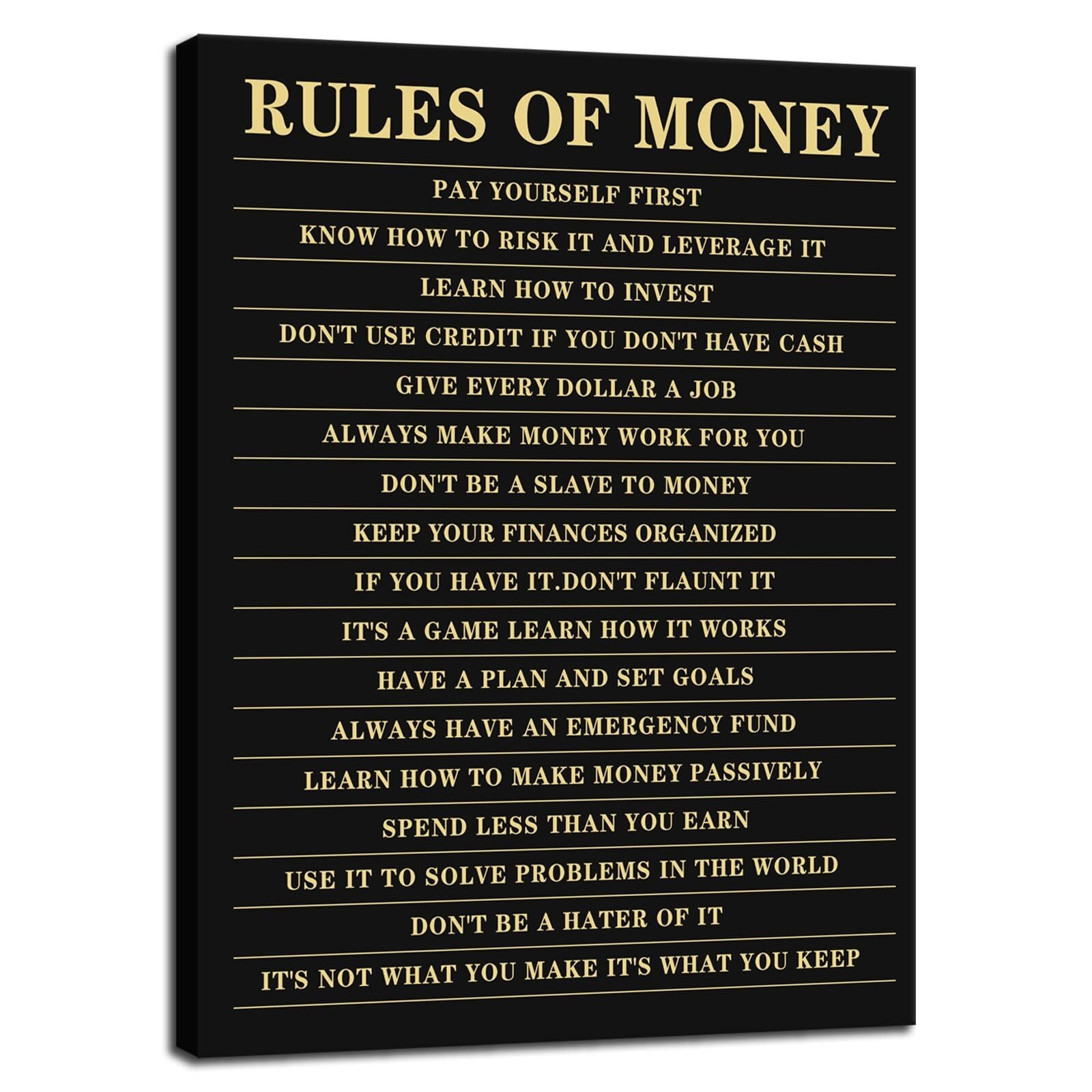 Inspirational Canvas Wall Art Rules of Money Pictures Print ...