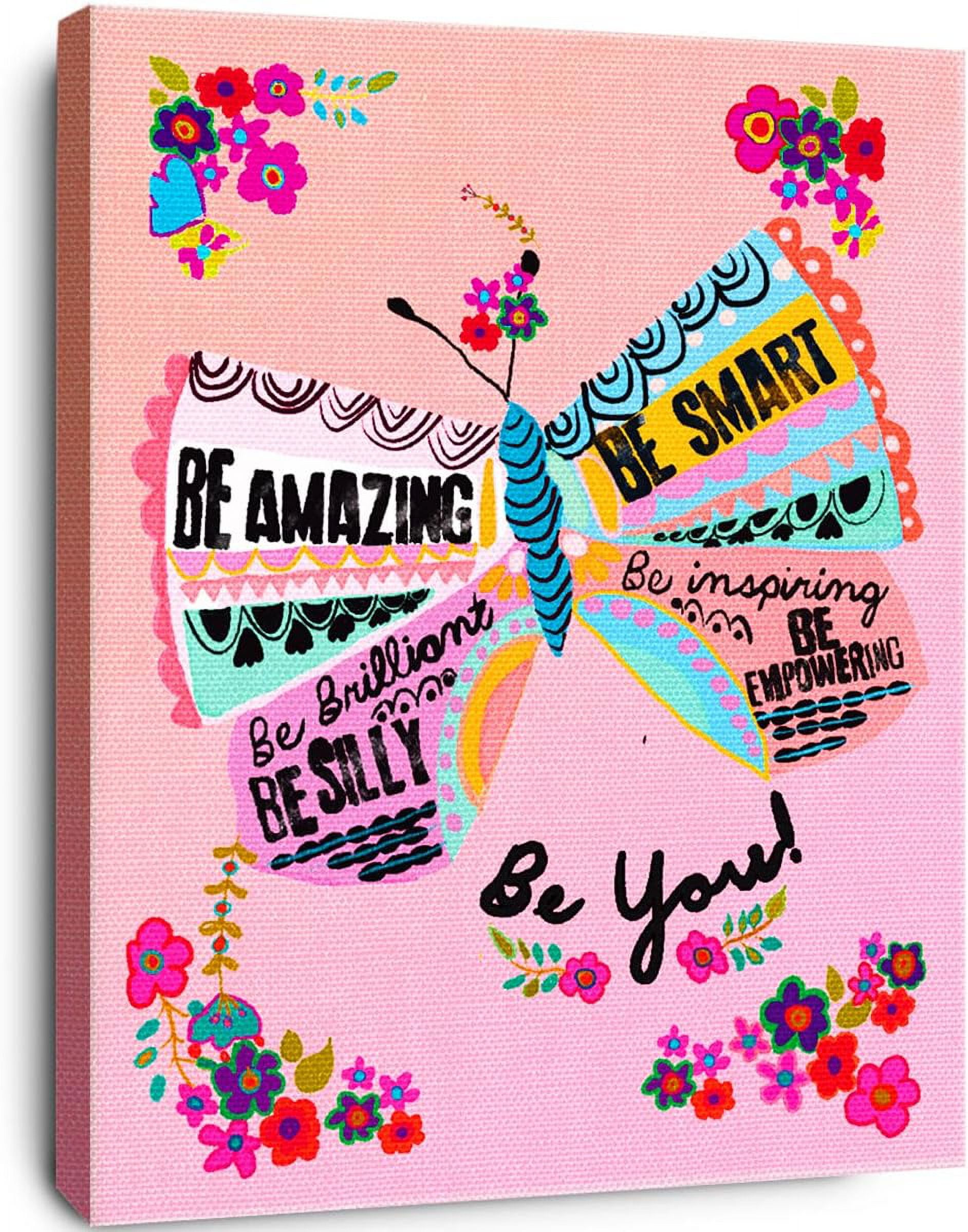 Inspirational Canvas Wall Art for Girls,Pink Girls Wall Art,Be Amazing ...
