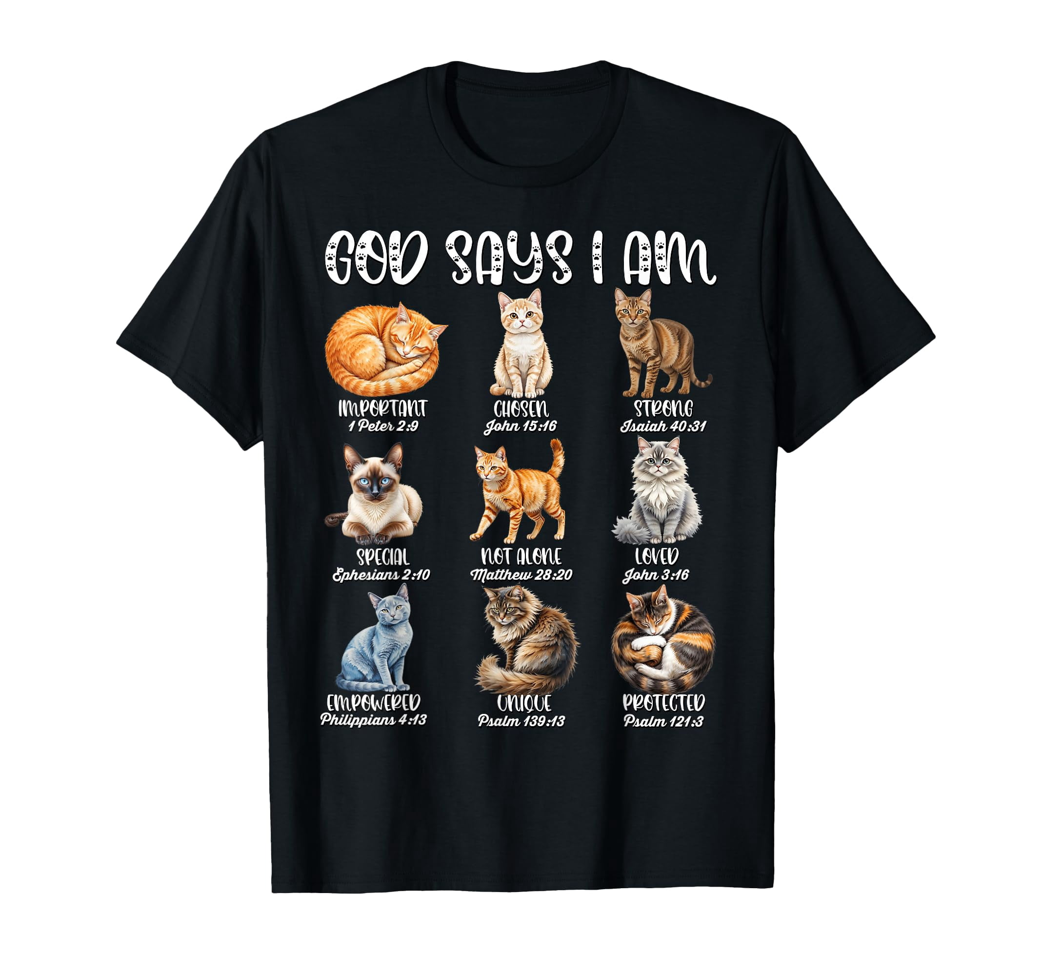 Inspirational Cat Graphic T-Shirt with Bible Verses for Faith and ...