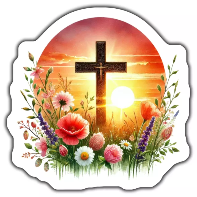 Inspirational Christian Cross Sunset Sticker, Religious Faith Sticker ...