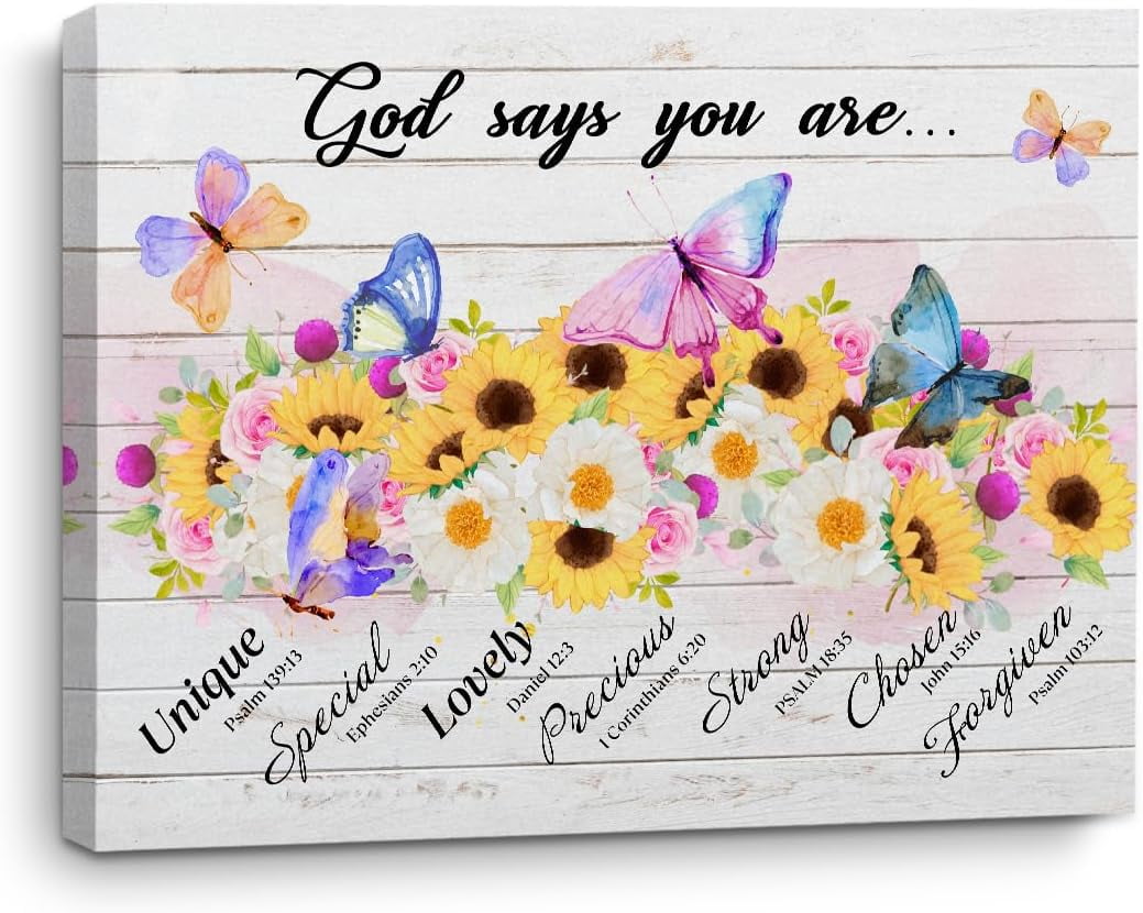 Inspirational Christian Decor Sunflower Butterfly Decor Canvas Wall Art ...