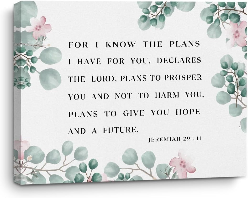 Inspirational Christian Decor Watercolor Eucalyptus Leaves Canvas Wall ...