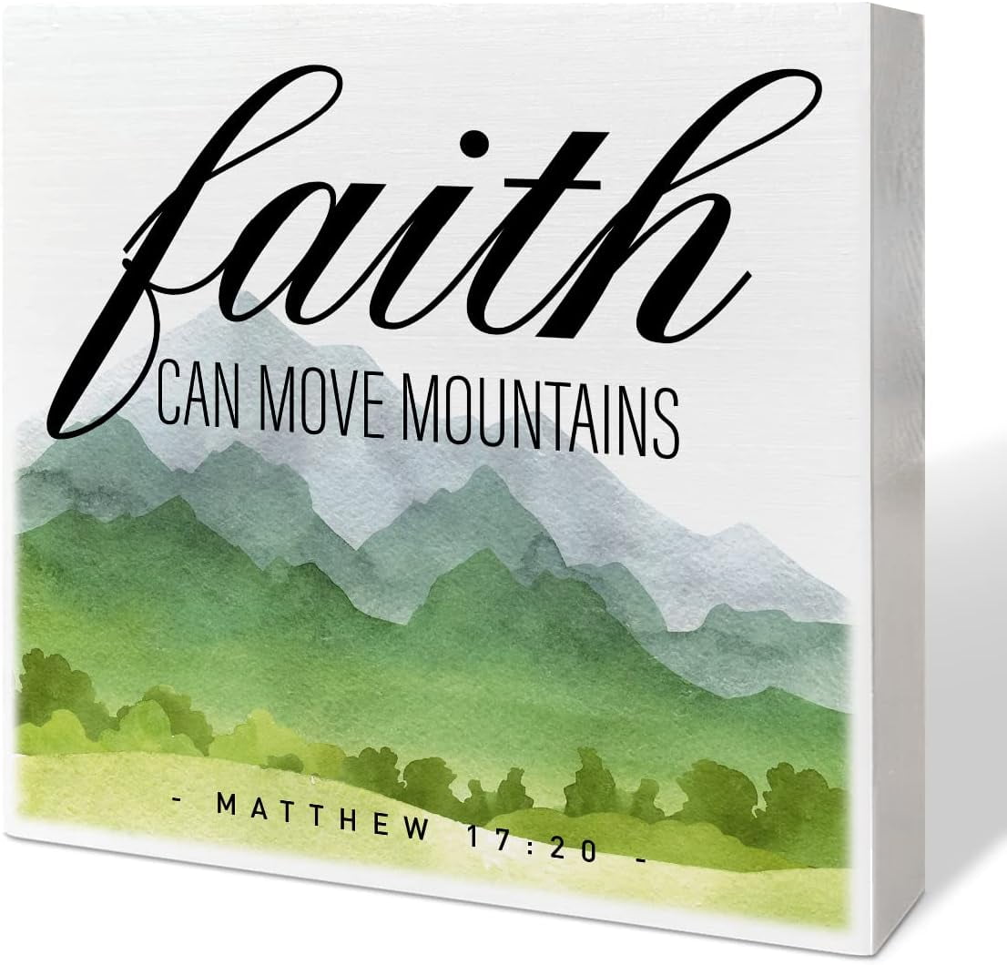 Inspirational Christian Desk Box Sign Decor, Faith Can Move Mountains ...