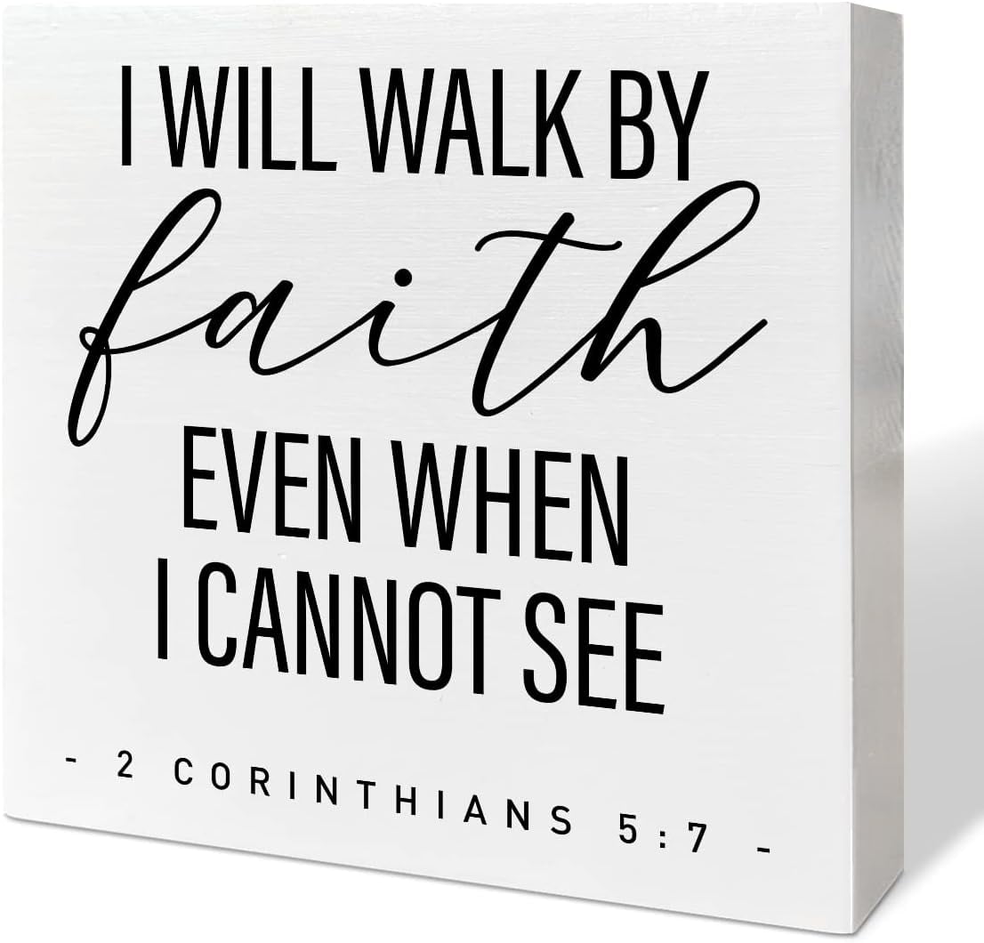 Inspirational Christian Desk Box Sign Decor, I Will Walk by Faith, Home ...
