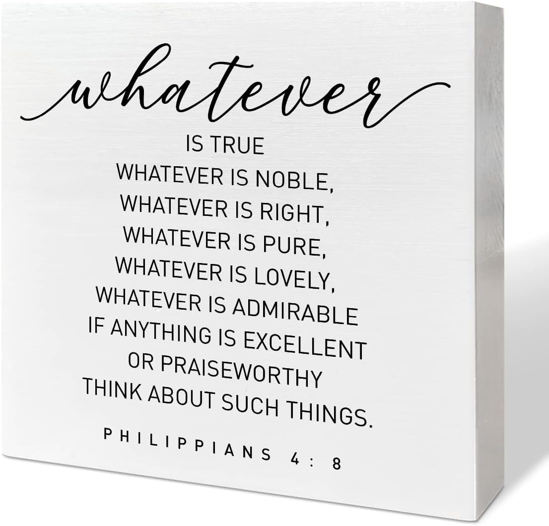 Inspirational Christian Desk Wooden Box Sign Decor, Whatever Is True ...