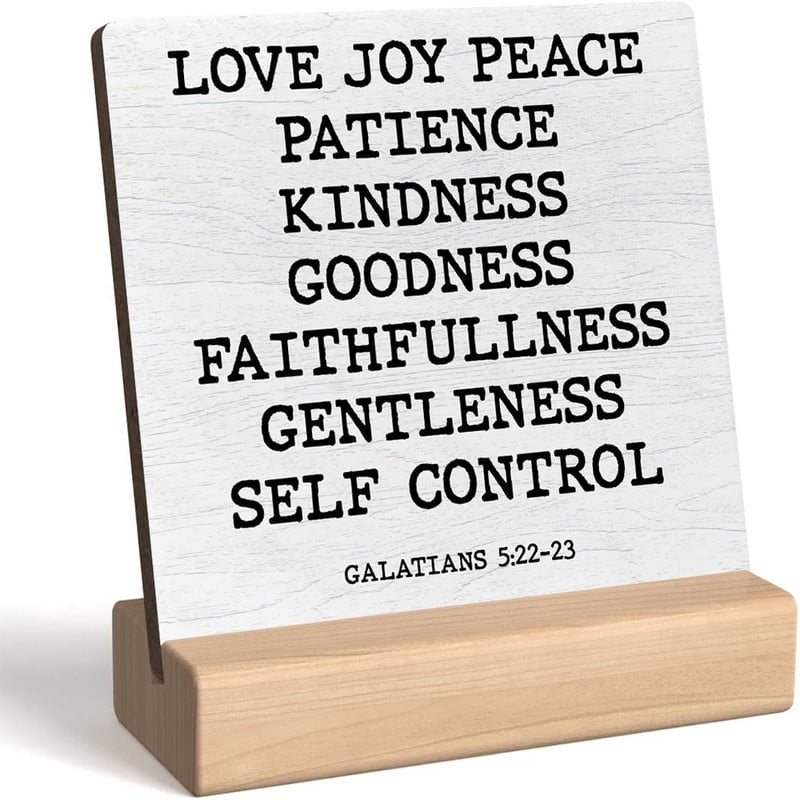 Inspirational Christian Desk Wooden Sign Decor, Love Joy Peace, Home ...