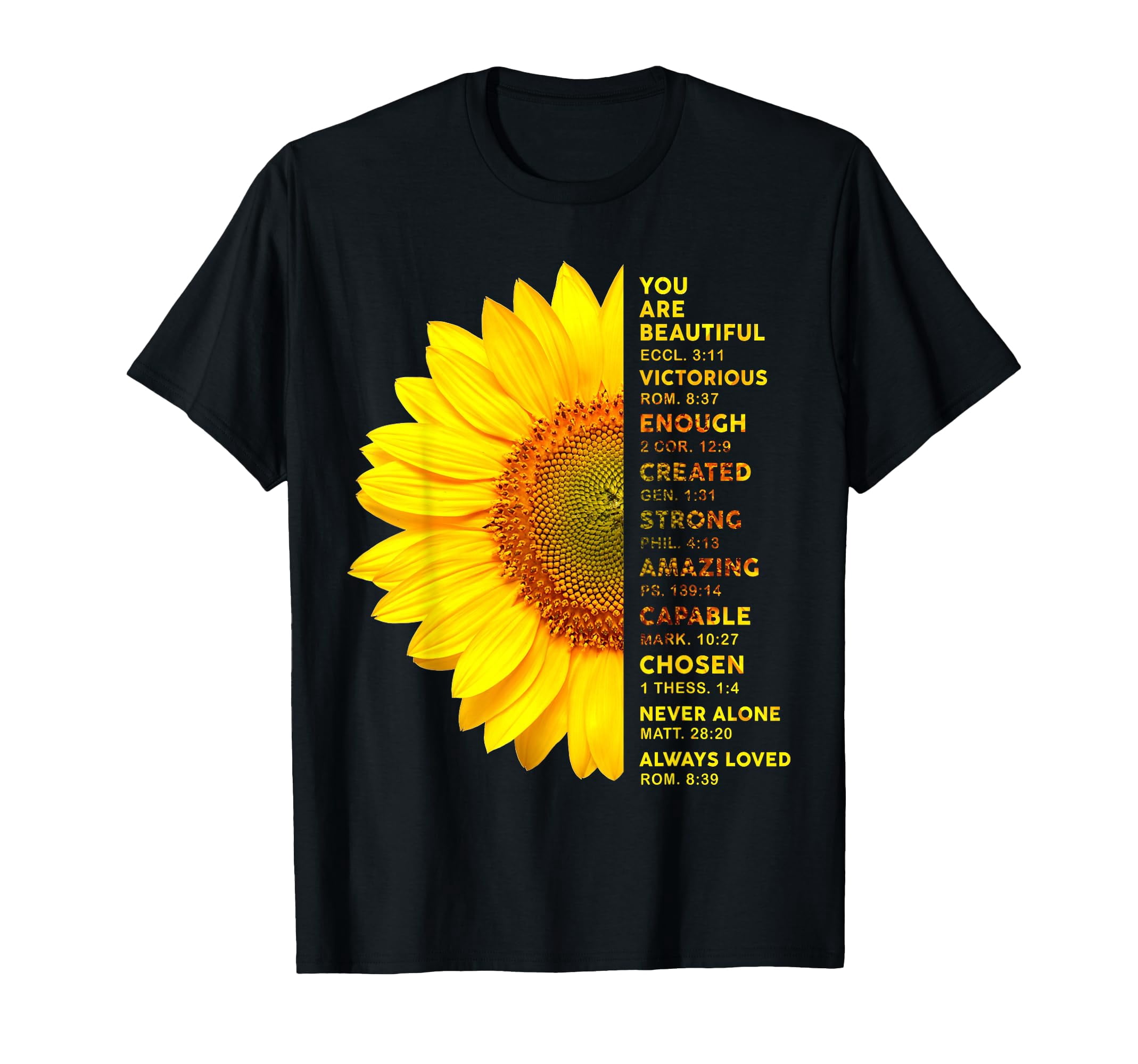 Inspirational Christian Sunflower T-Shirt with Positive Affirmations ...