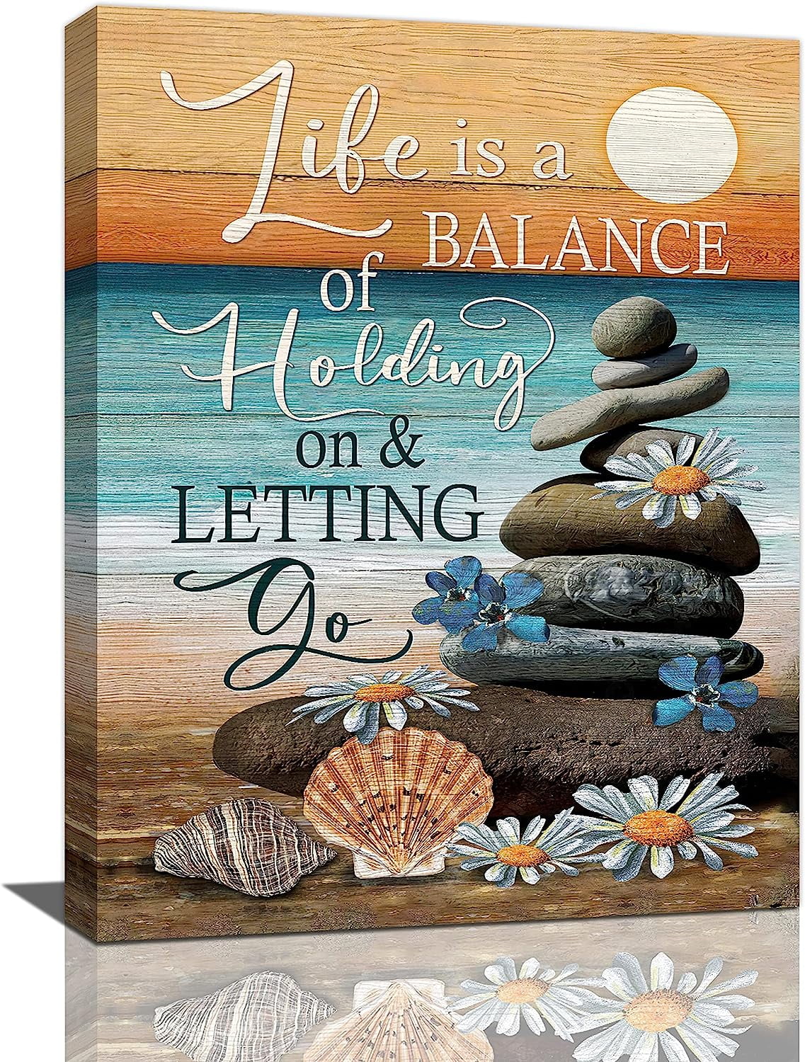 Inspirational Coastal Beach Canvas Wall Art Ocean Sunset Zen Stones ...