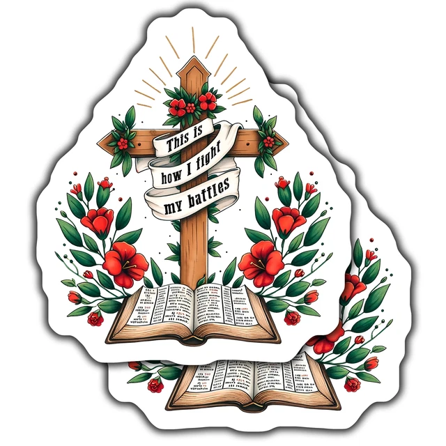 Inspirational Cross And Floral Sticker , Motivational Quote, Vinykindle ...