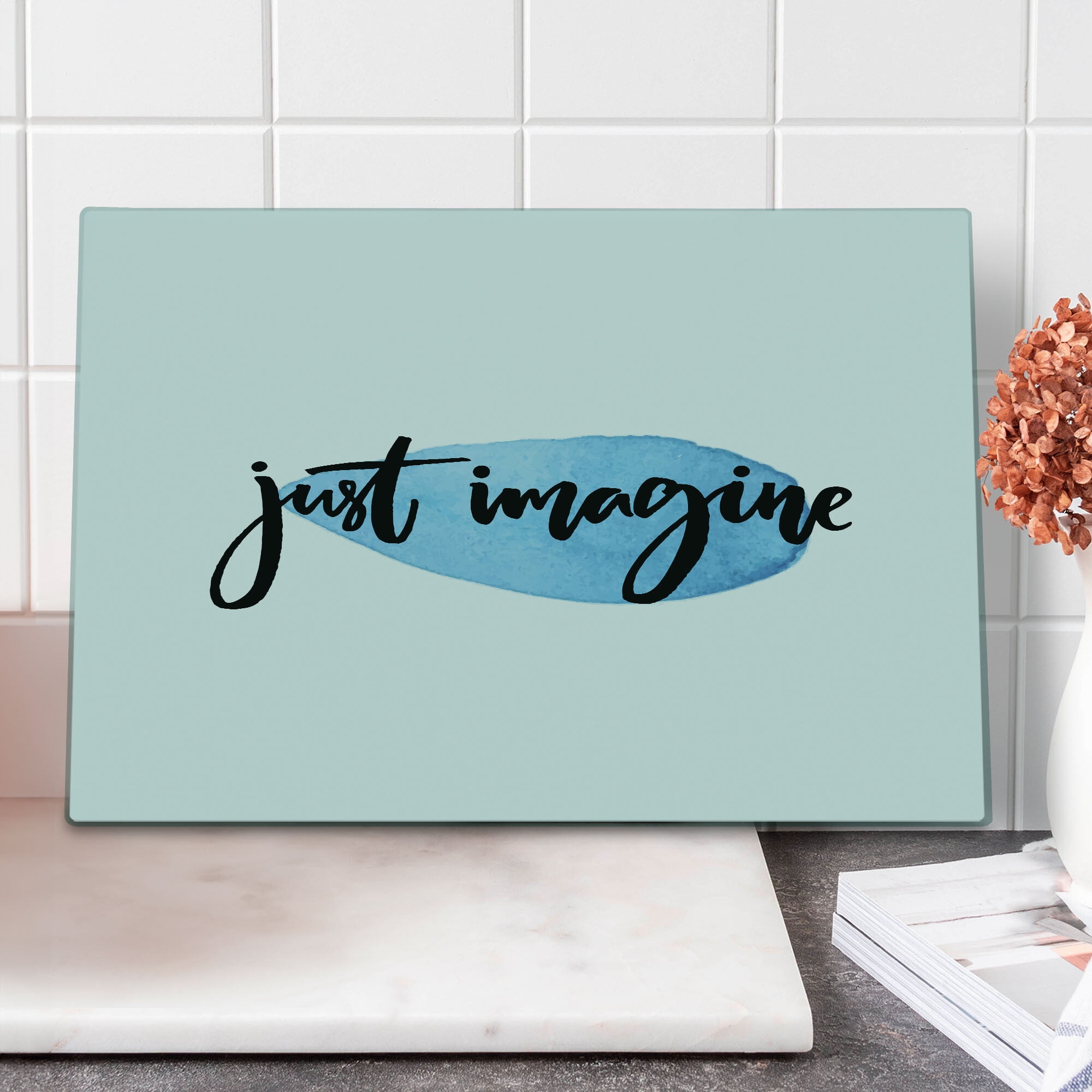 Inspirational Cutting Board, Words Just Imagine on Watercolor Effect ...