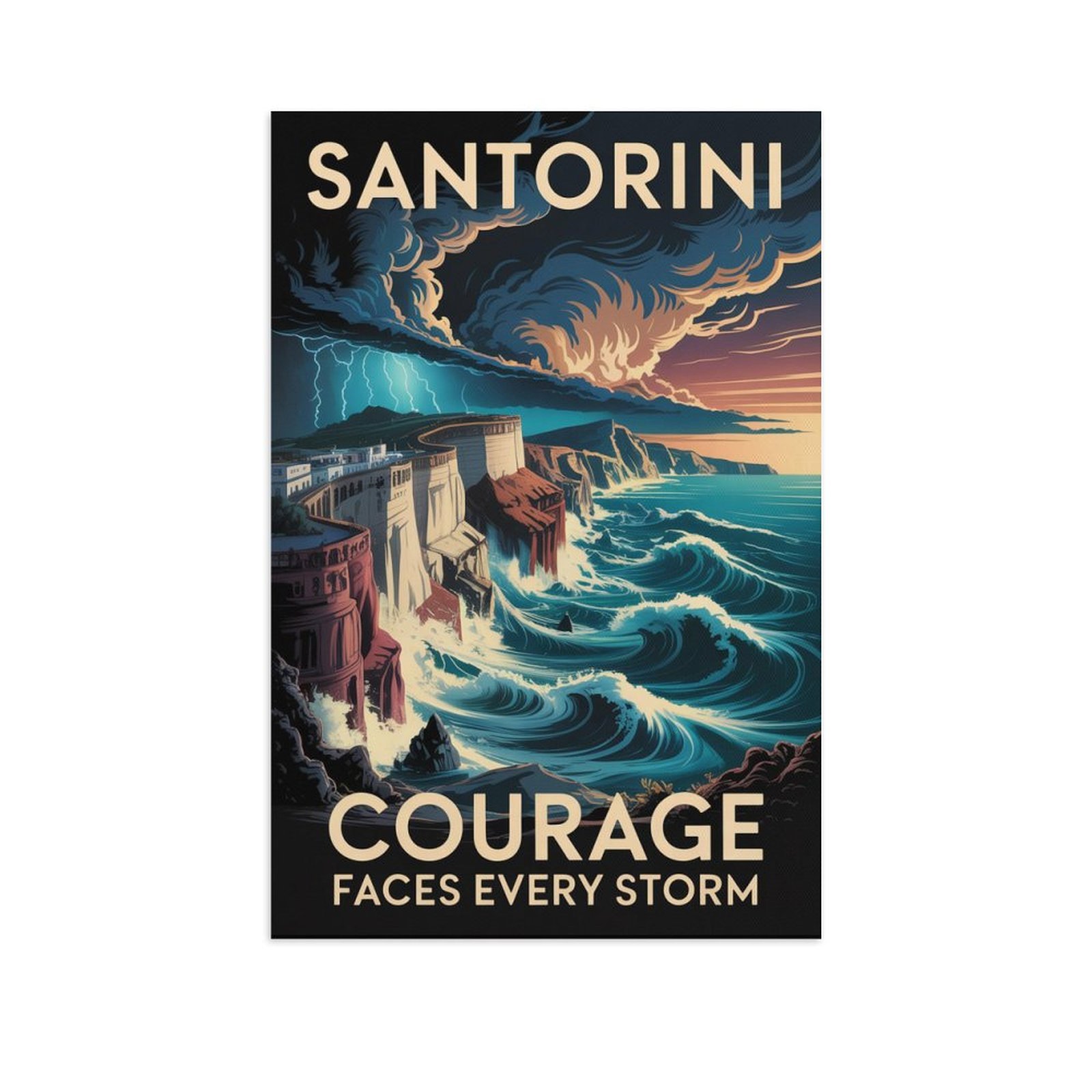 Inspirational Décor Santorini Motivational Poster Courage Faces Every ...