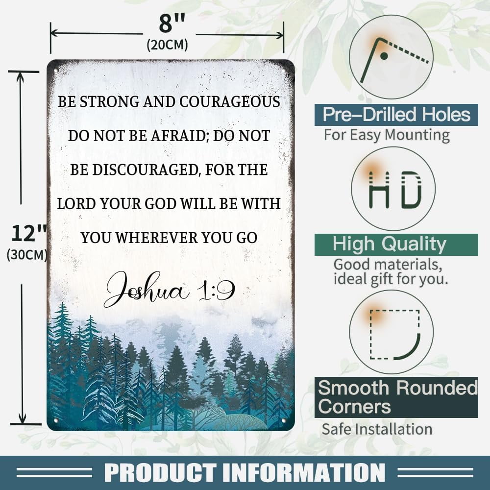 Inspirational Decor - Be Strong and Courageous Joshua Metal Tin Sign ...