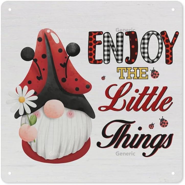 Inspirational Decor, Rustic Enjoy the Little Things Sign Spring Gnome ...