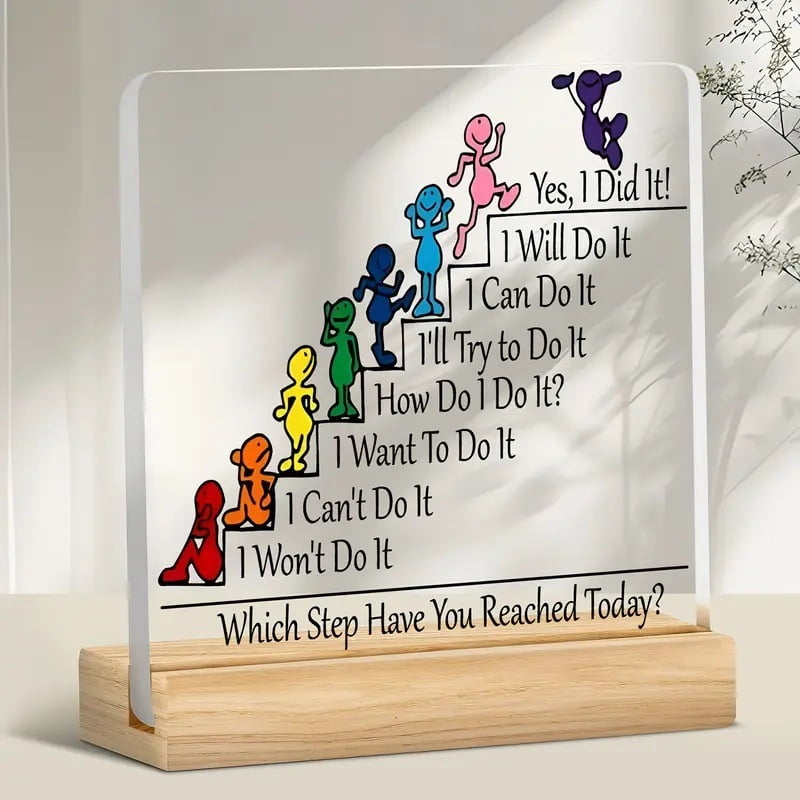 Inspirational Desktop Decor Sign with Wooden Base, Acrylic Motivational ...