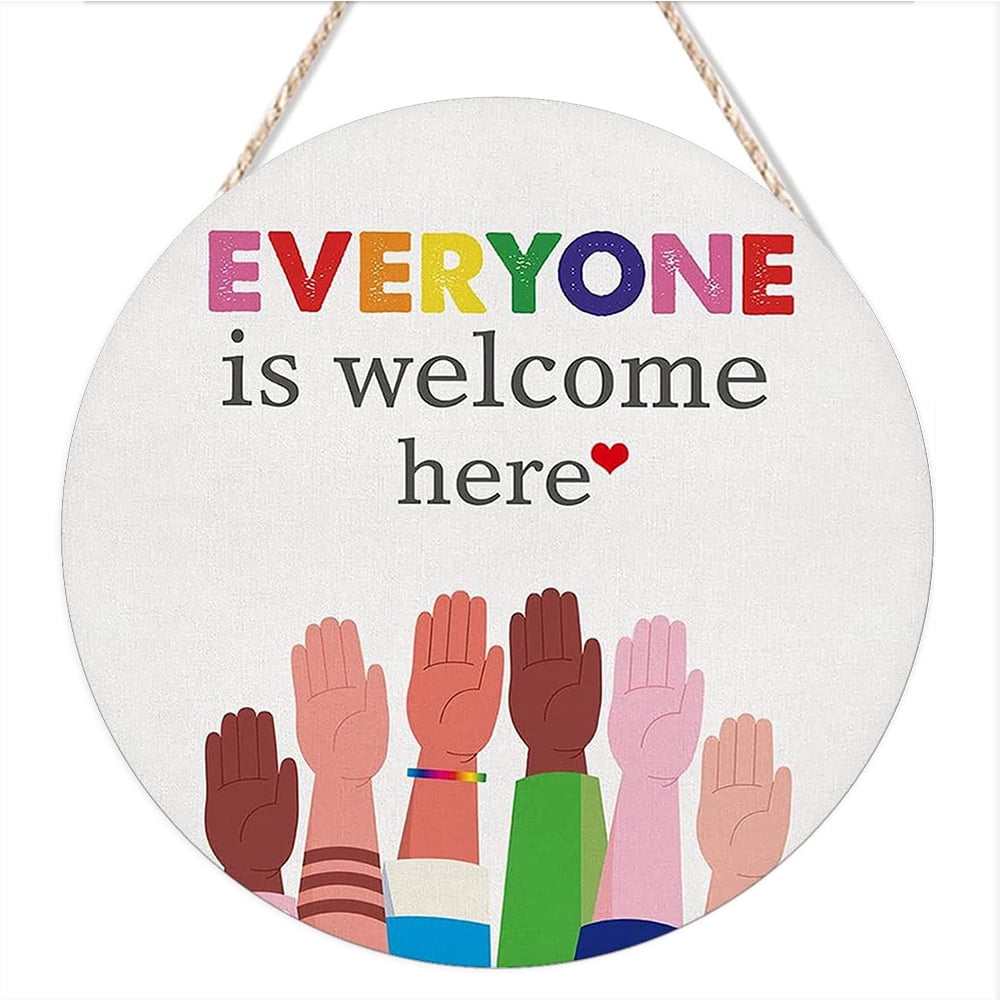 Inspirational Diversity Wreath Sign Everyone is Welcome Here Watercolor ...