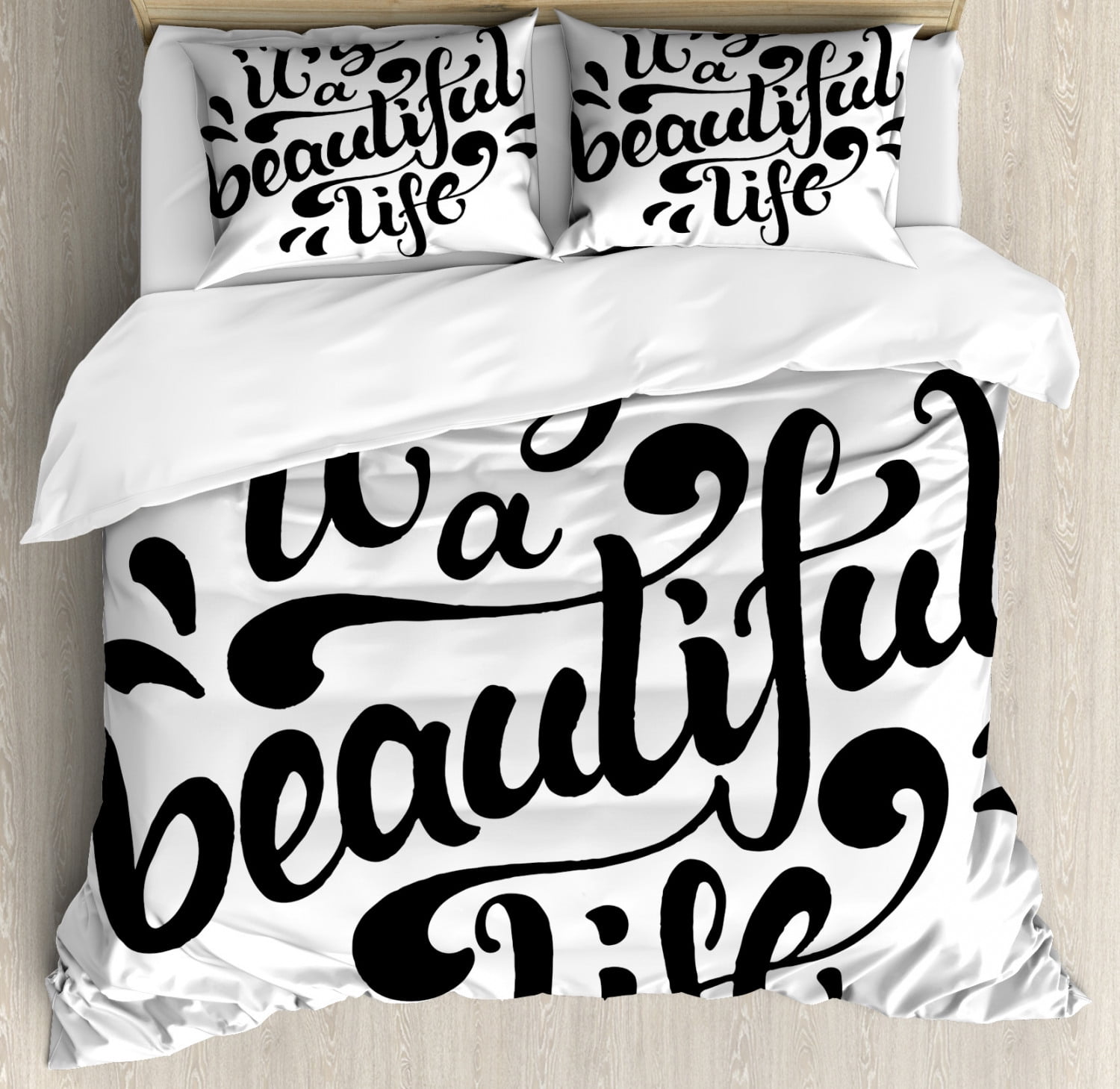 Inspirational Duvet Cover Set King Size, Positive Life Quote Hand Drawn ...