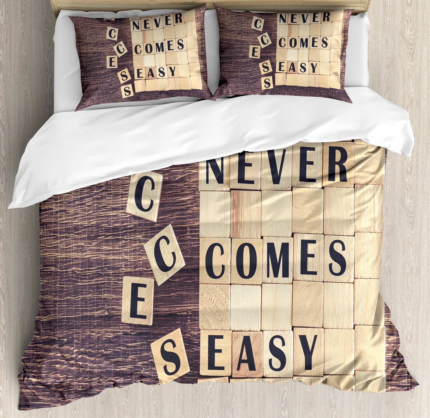 Inspirational Duvet Cover Set, Success Never Comes Easy Words on ...