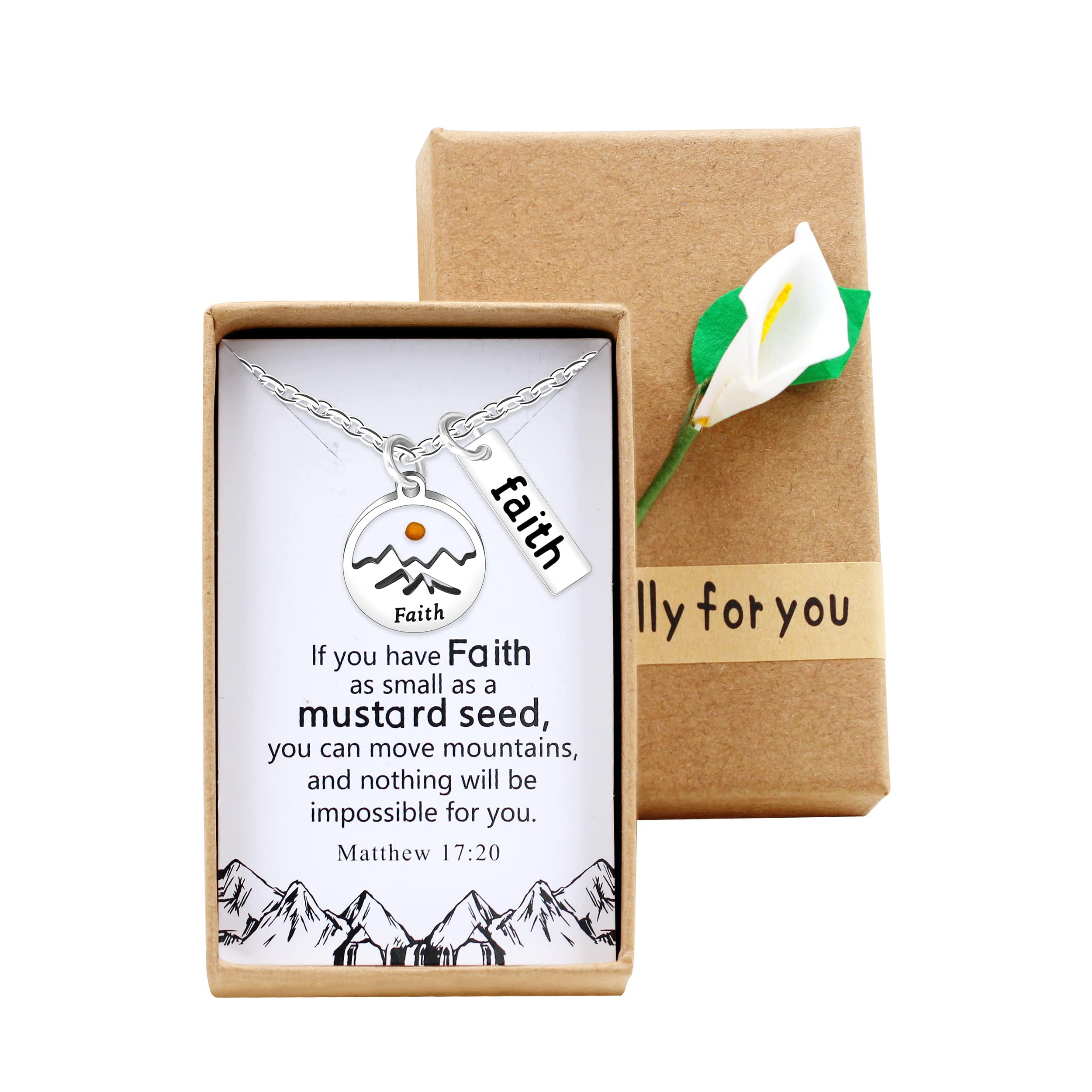 Uloveido Inspirational Faith Mountain Mustard Seed Necklace, Stainless ...