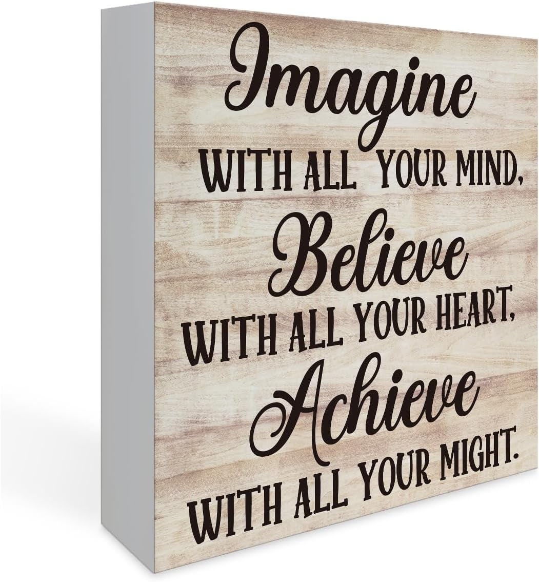 Inspirational Imagine Believe Achieve Quote Wood Box Sign, Farmhouse ...
