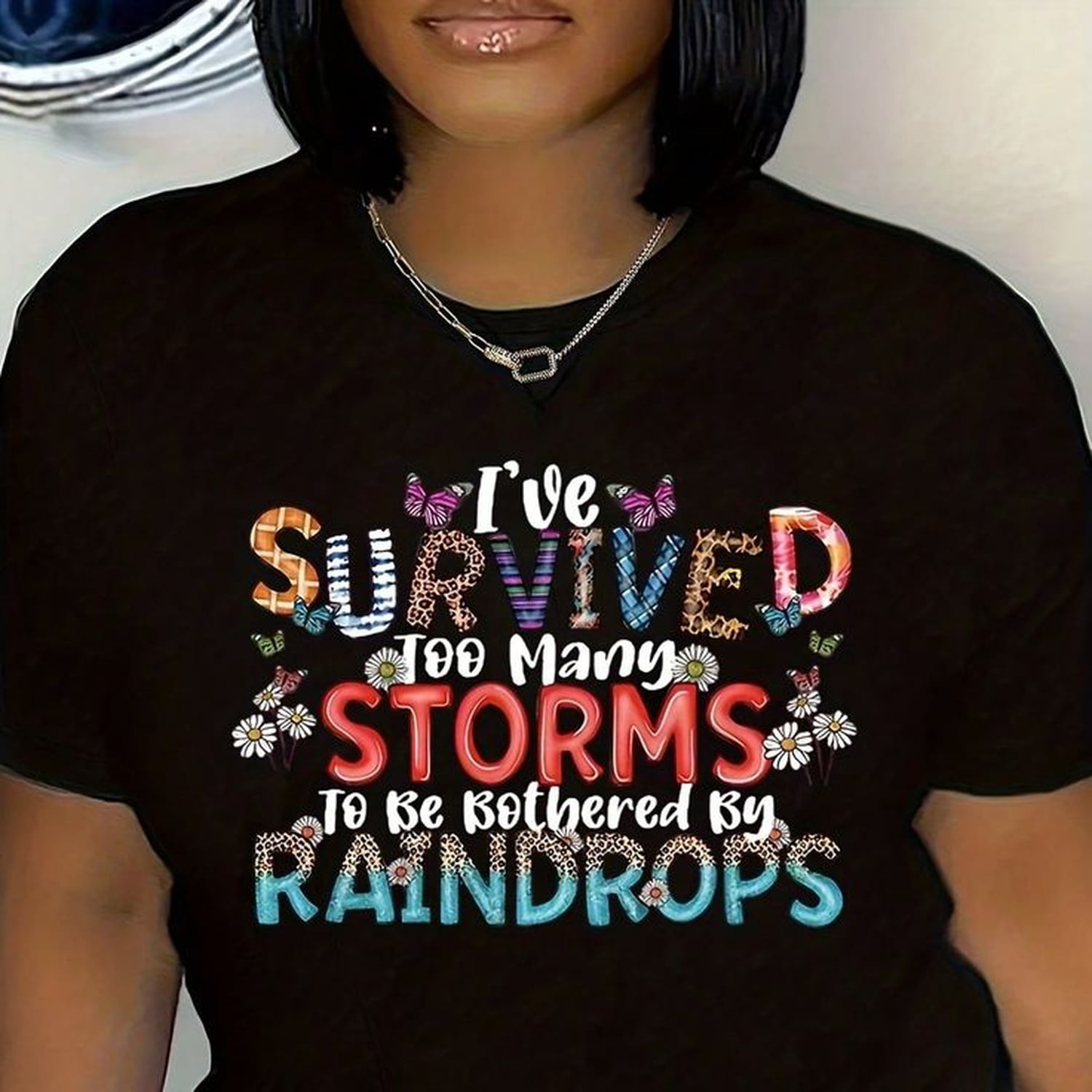 Inspirational Lettered Print T-S1Hirt - _I Survd The Storm_ Quote ...