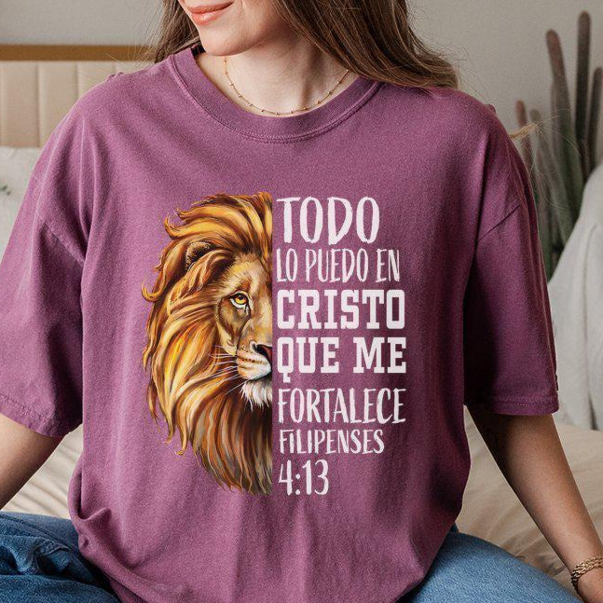 Inspirational Lion Shirt with Bible Verse Christian Faith Apparel for ...