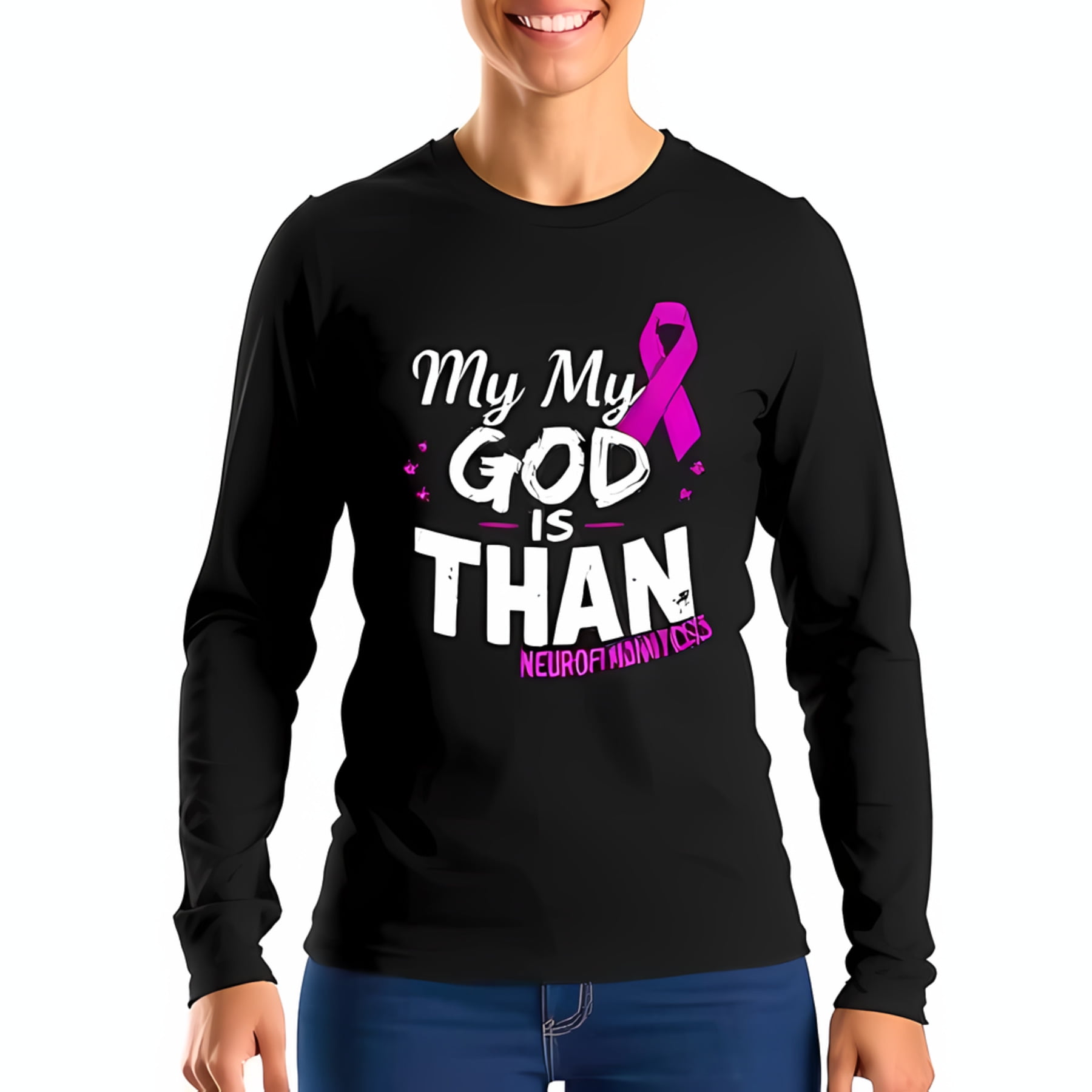 Inspirational Long Sleeve T-Shirt for Women Men - " My GOD is THAN ...
