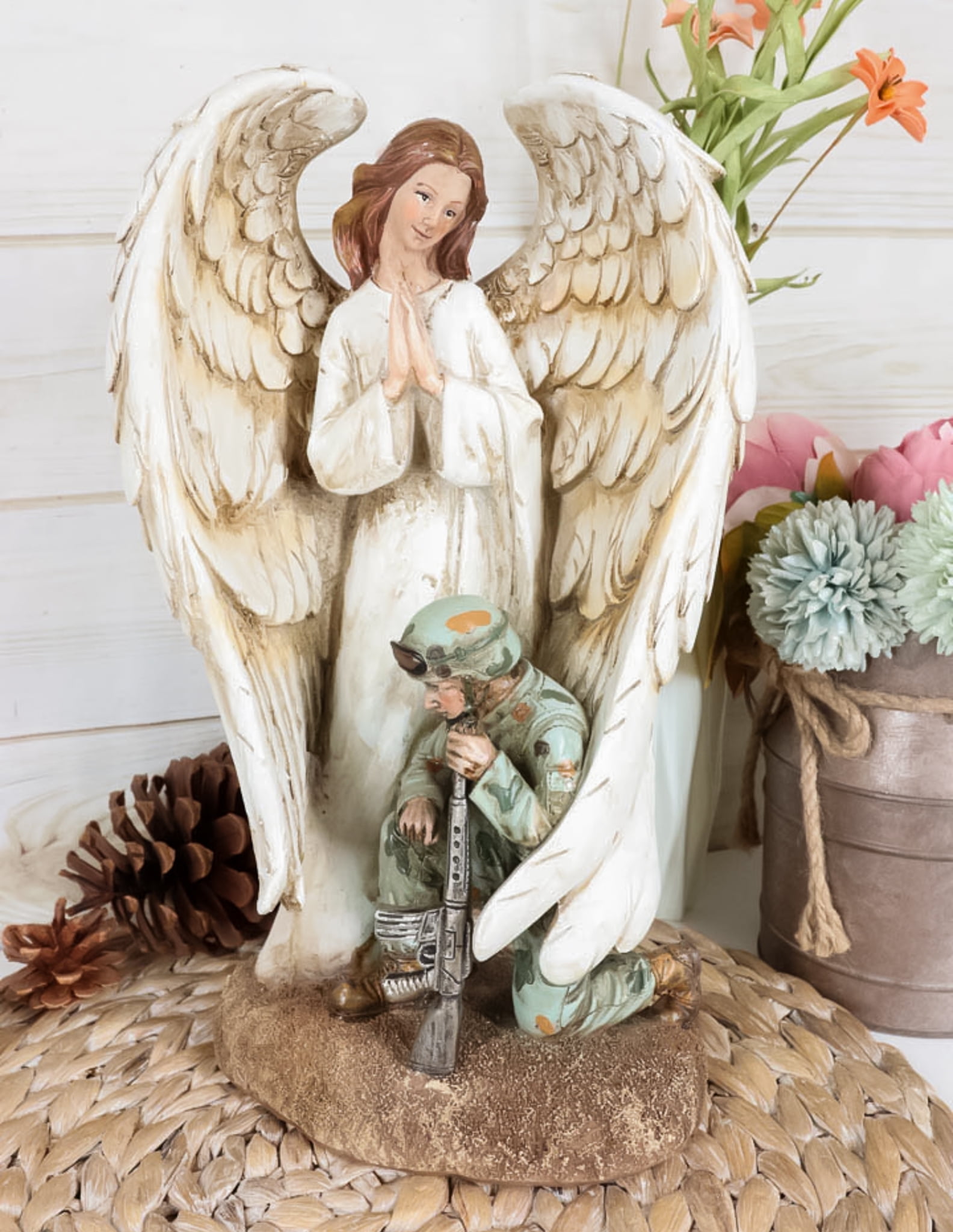 Inspirational Kneeling Soldier & Angel Praying Figurine, Memorial ...