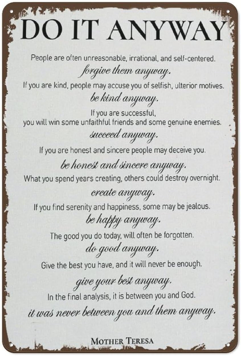 Inspirational Metal Tin Sign Wall Art Motivational Do It Anyway Mother ...