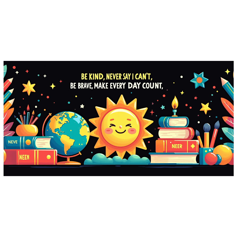 Inspirational Motivational Quote Banner with Sun Globe Pencils and ...