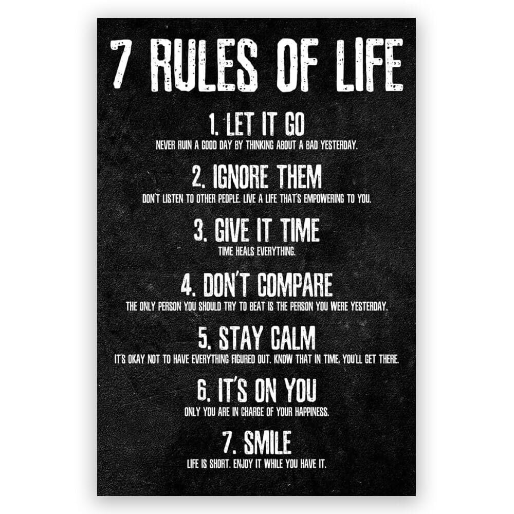 Inspirational Motto Canvas Wall Art 7 Rules of Life Motivational ...