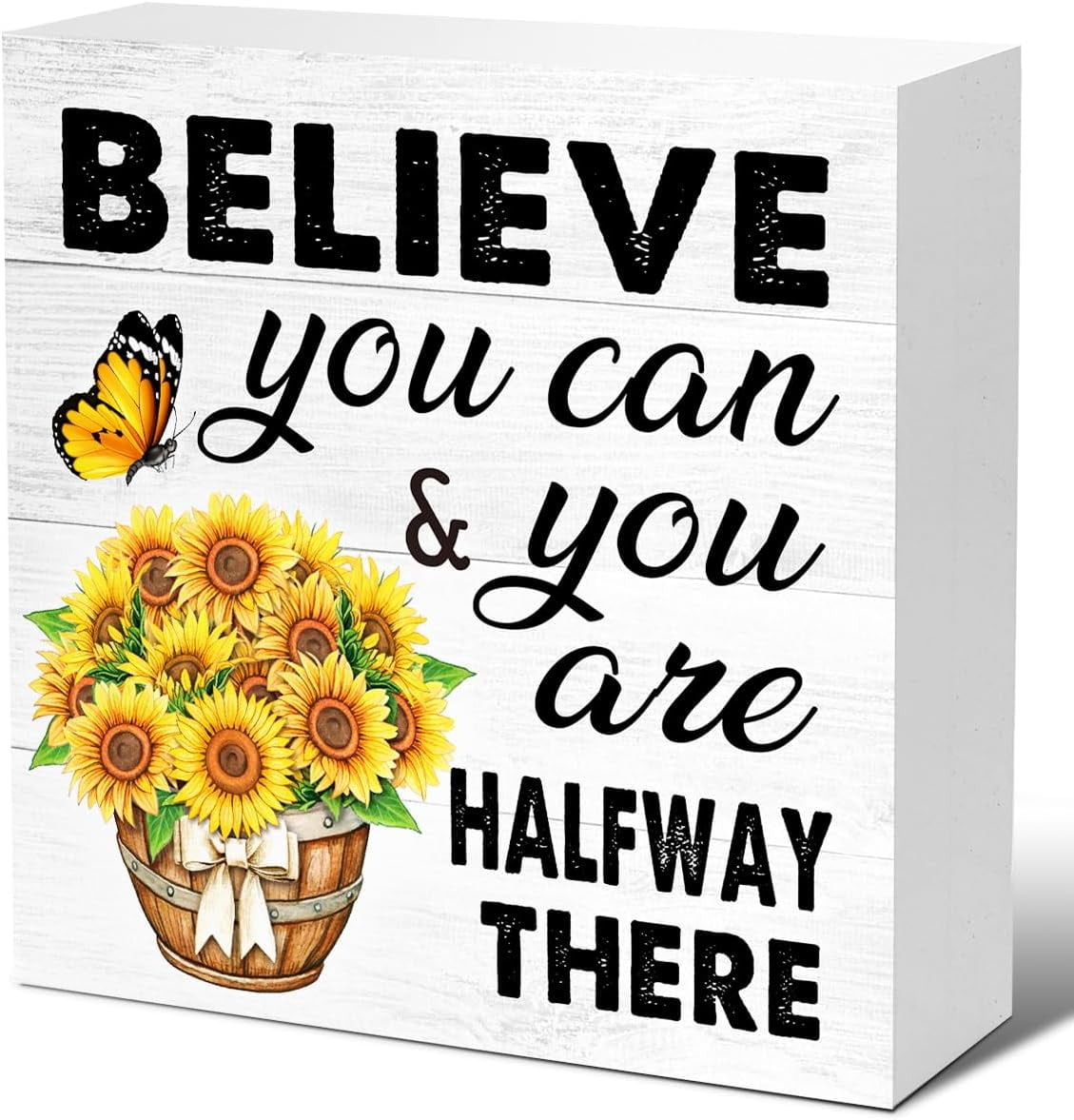 Inspirational Office Desk Decor,Believe You Can Sign Wooden Block for ...