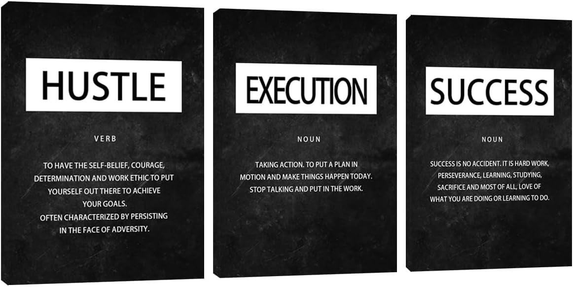 Inspirational Office Wall Art 3 Pieces Poster Prints Success Hustle Execution Positive Quote ...