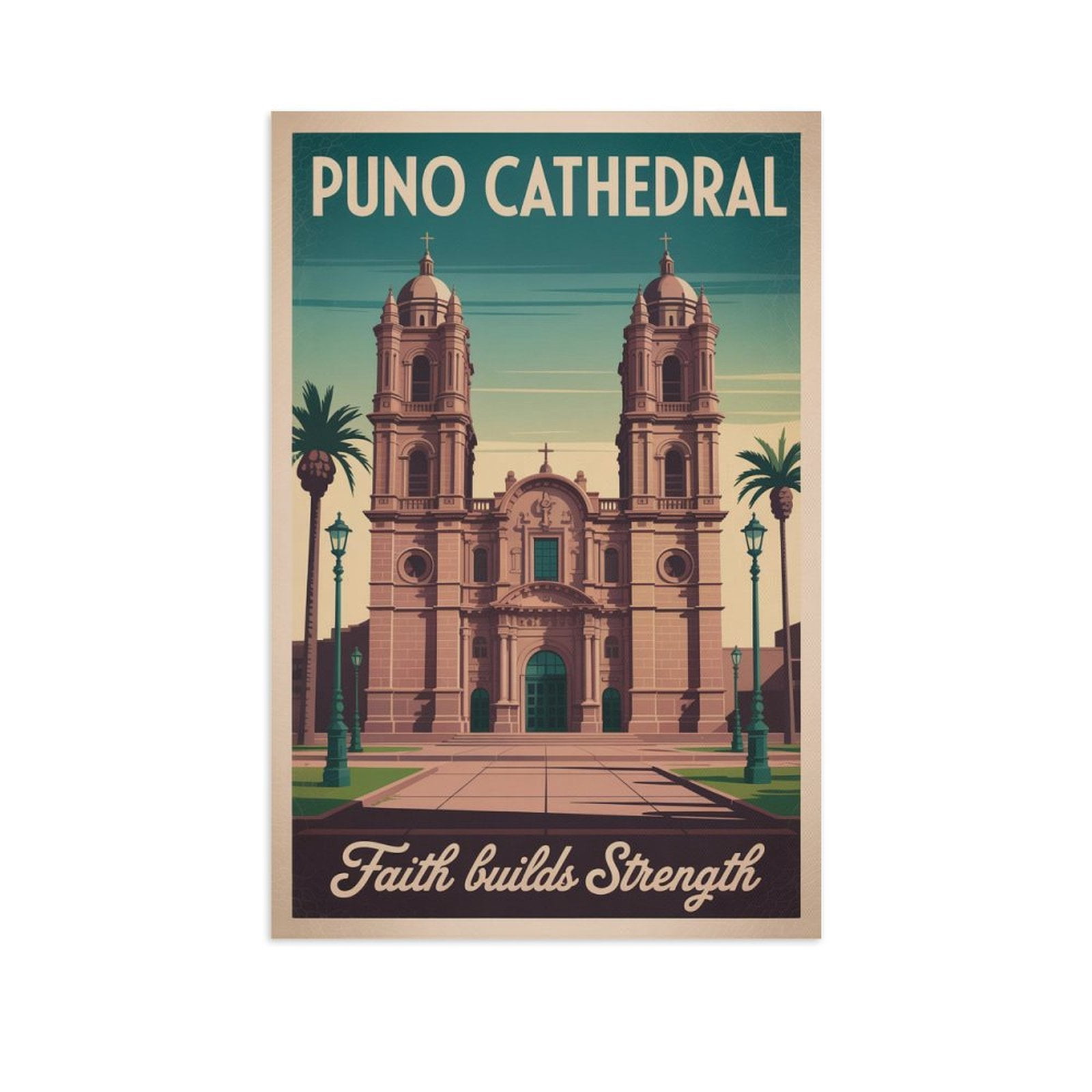 Inspirational Puno Cathedral Retro Travel Motivational Wall Poster ...
