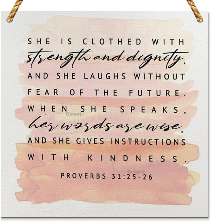 Inspirational Quote Country She is Clothed in Strength Bible Verse Wooden Plaque Sign Decor ...