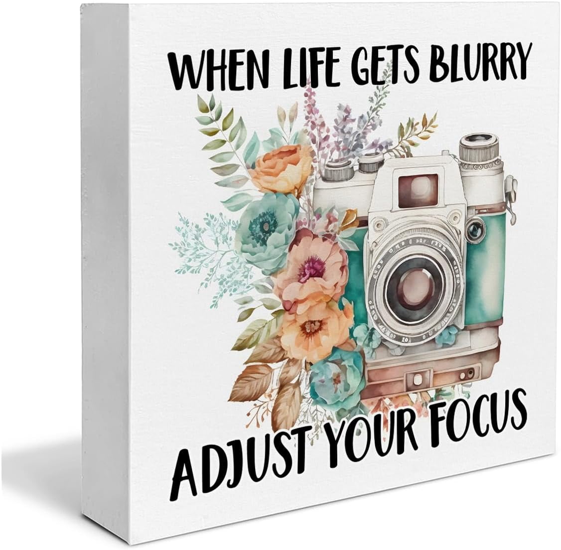 Inspirational Quote Desk Wooden Sign Decor When Life Gets Blurry Adjust ...